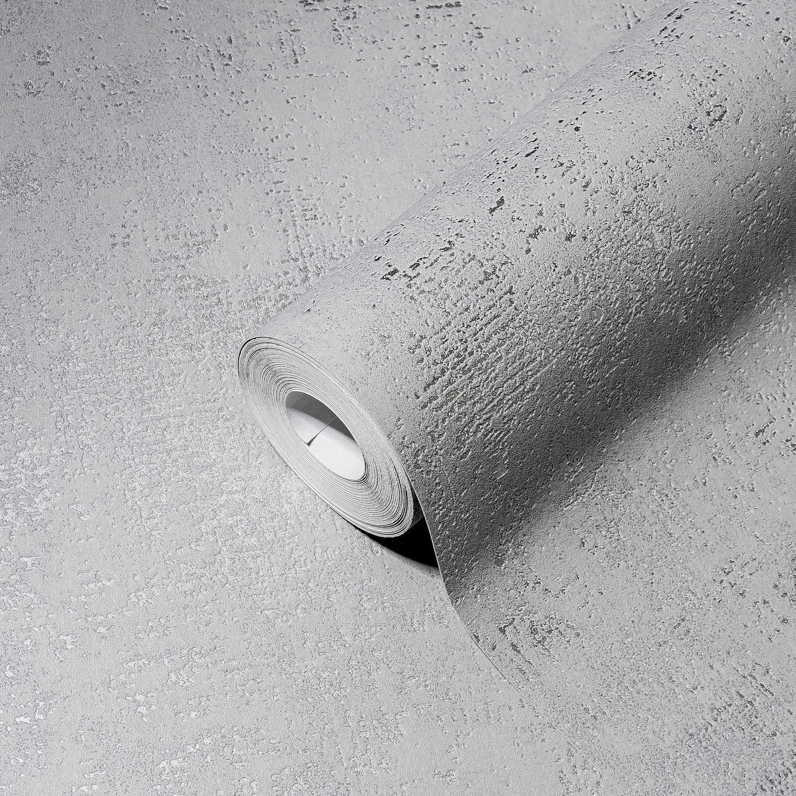 Plaster optics wallpaper light grey • metallic structure design
