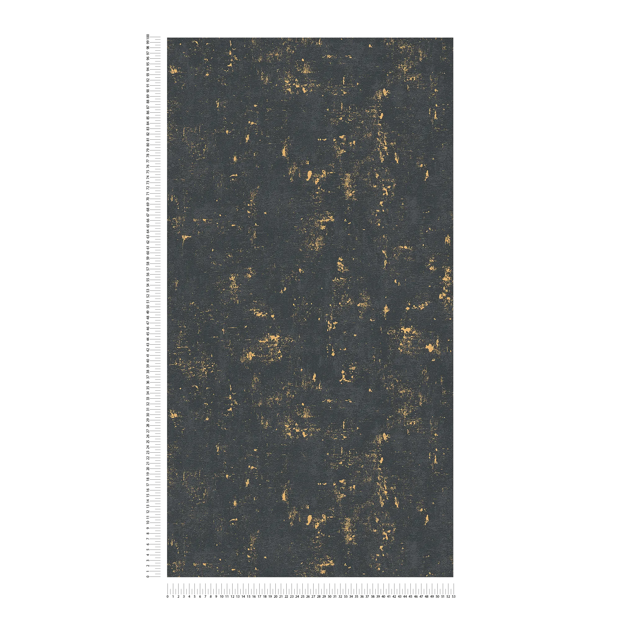 Plaster look wallpaper black with used look & gold effect