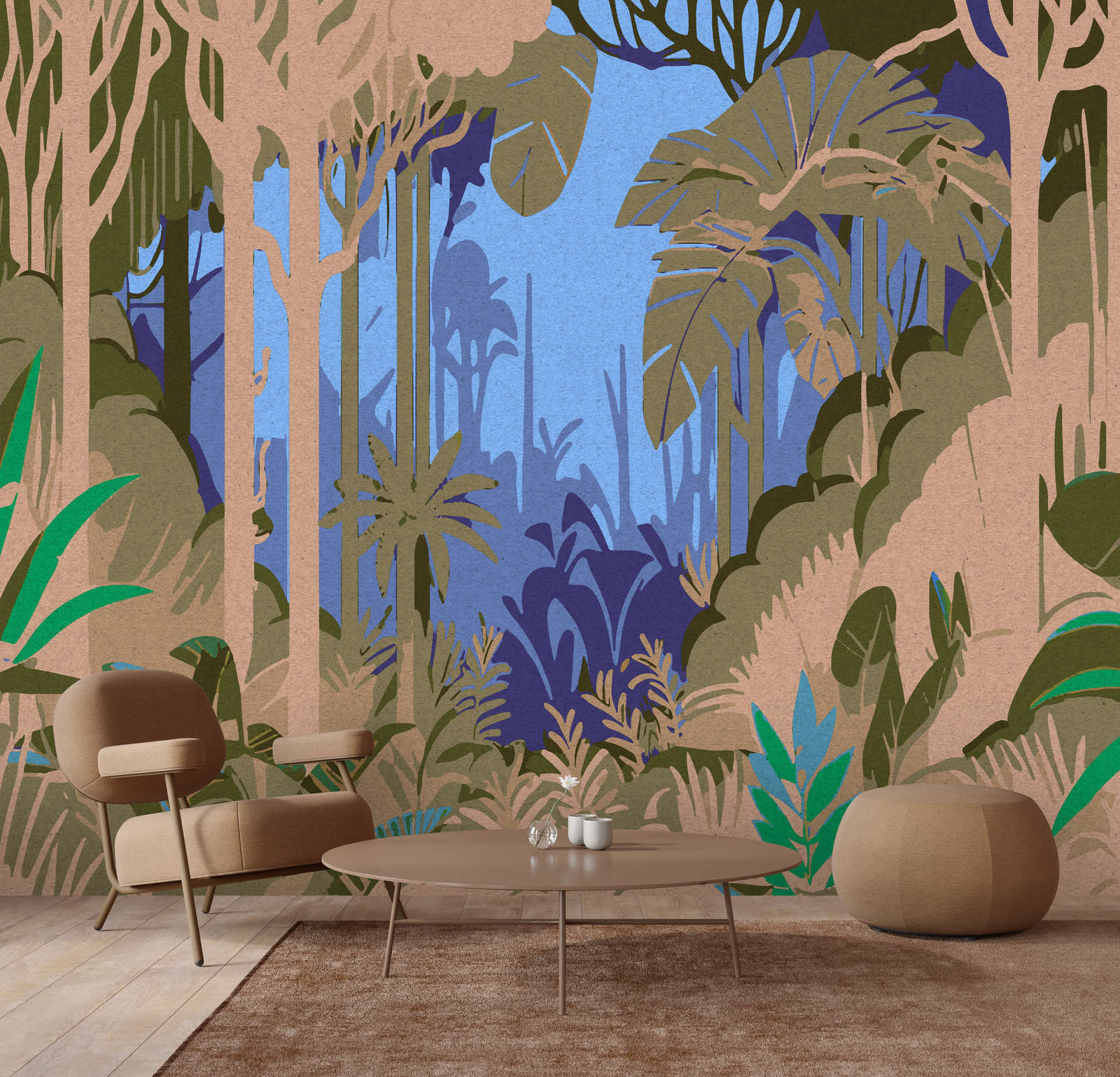 Photo wallpaper »azura« - Abstract jungle motif - Kraft paper texture ...