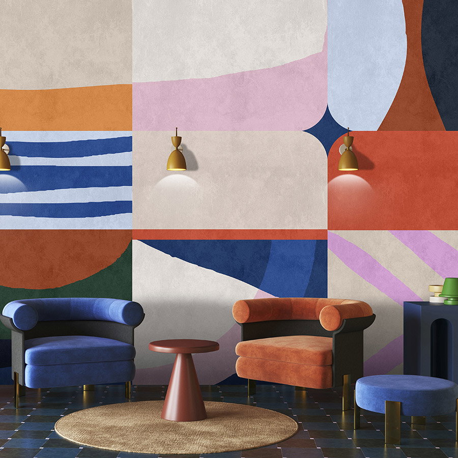 Photo wallpaper »mañana« - Colourful patchwork design - Concrete ...