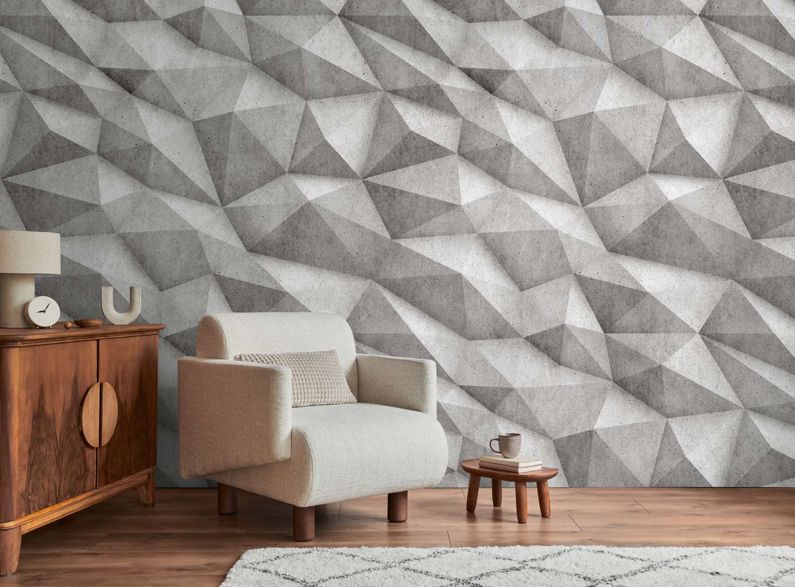 3D non-woven concrete wallpaper - geometric & large-scale pattern ...