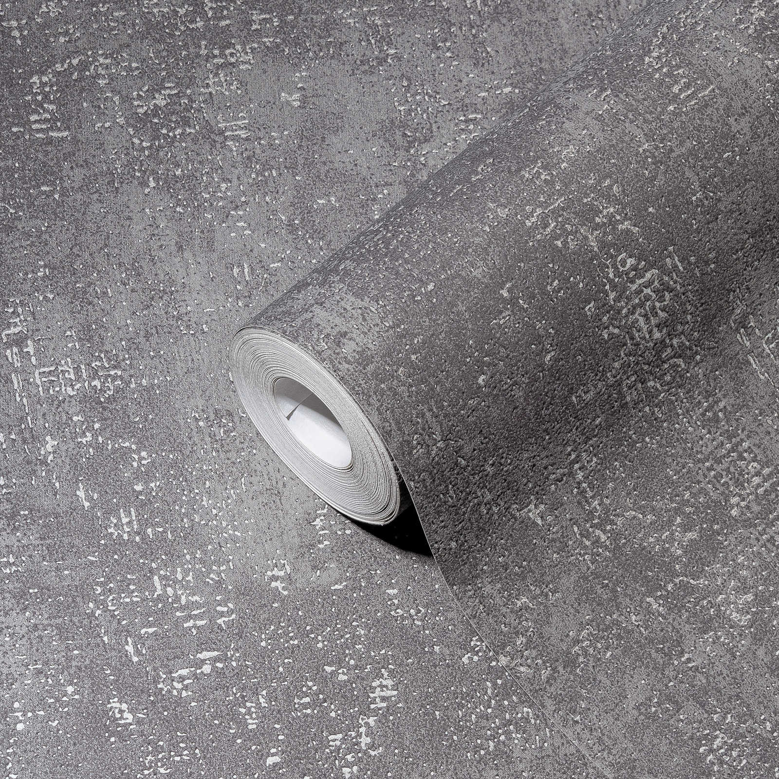 Dark grey plaster optic wallpaper • metallic structure design